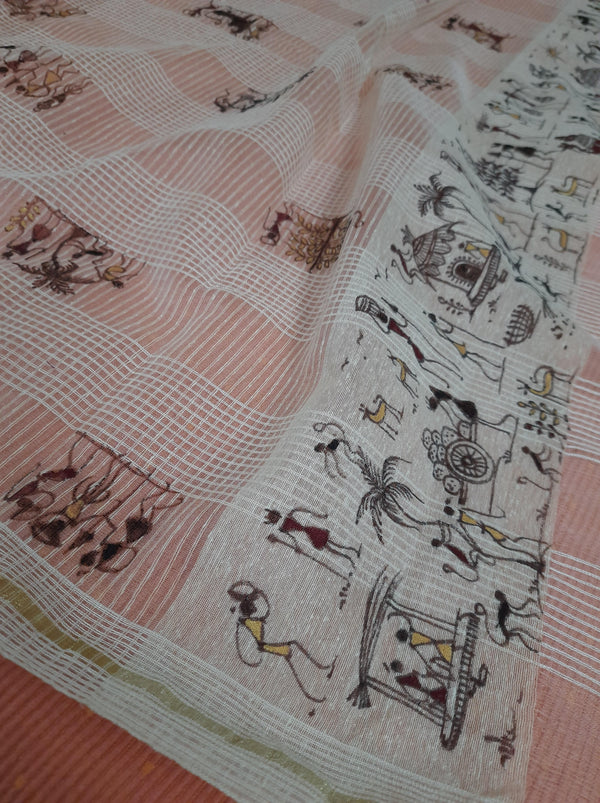 Offwhite cotton net Dupatta with hand painted Tribal Motifs - Crafts ...