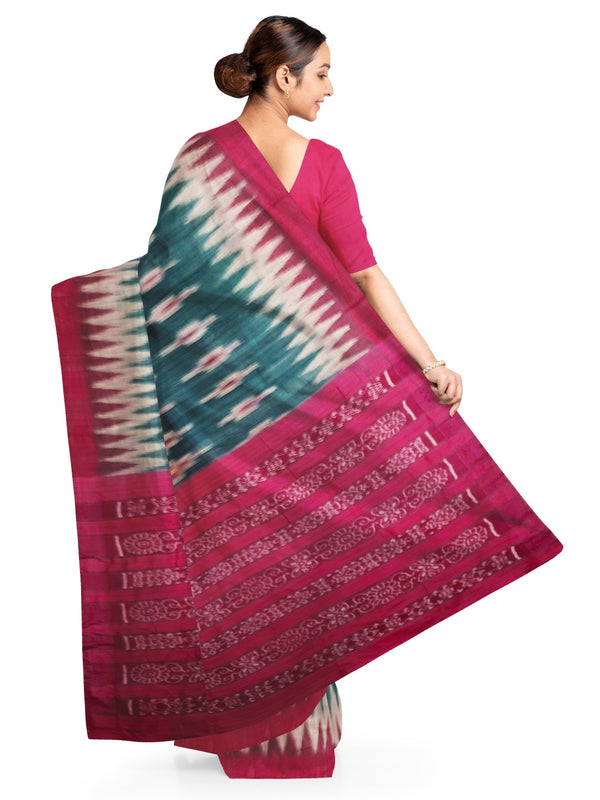 Green Tussar Silk Sambalpuri Saree with Pasapalli woven motifs and run ...
